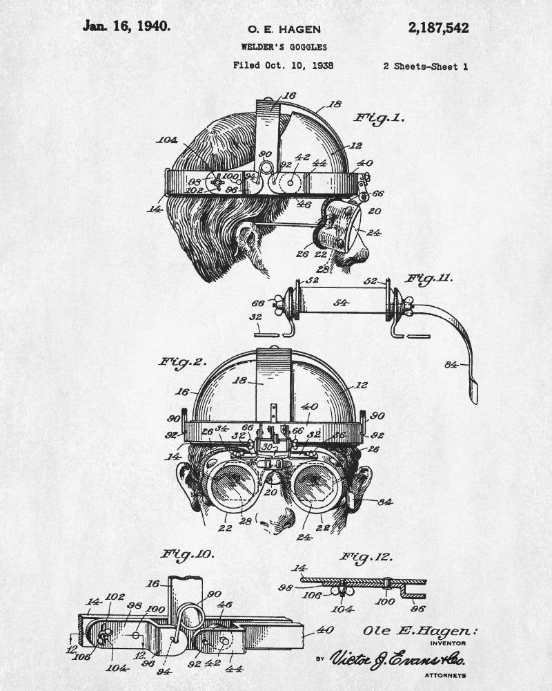 Welding Patent Print Welders Goggles Blueprint Workshop Poster ...