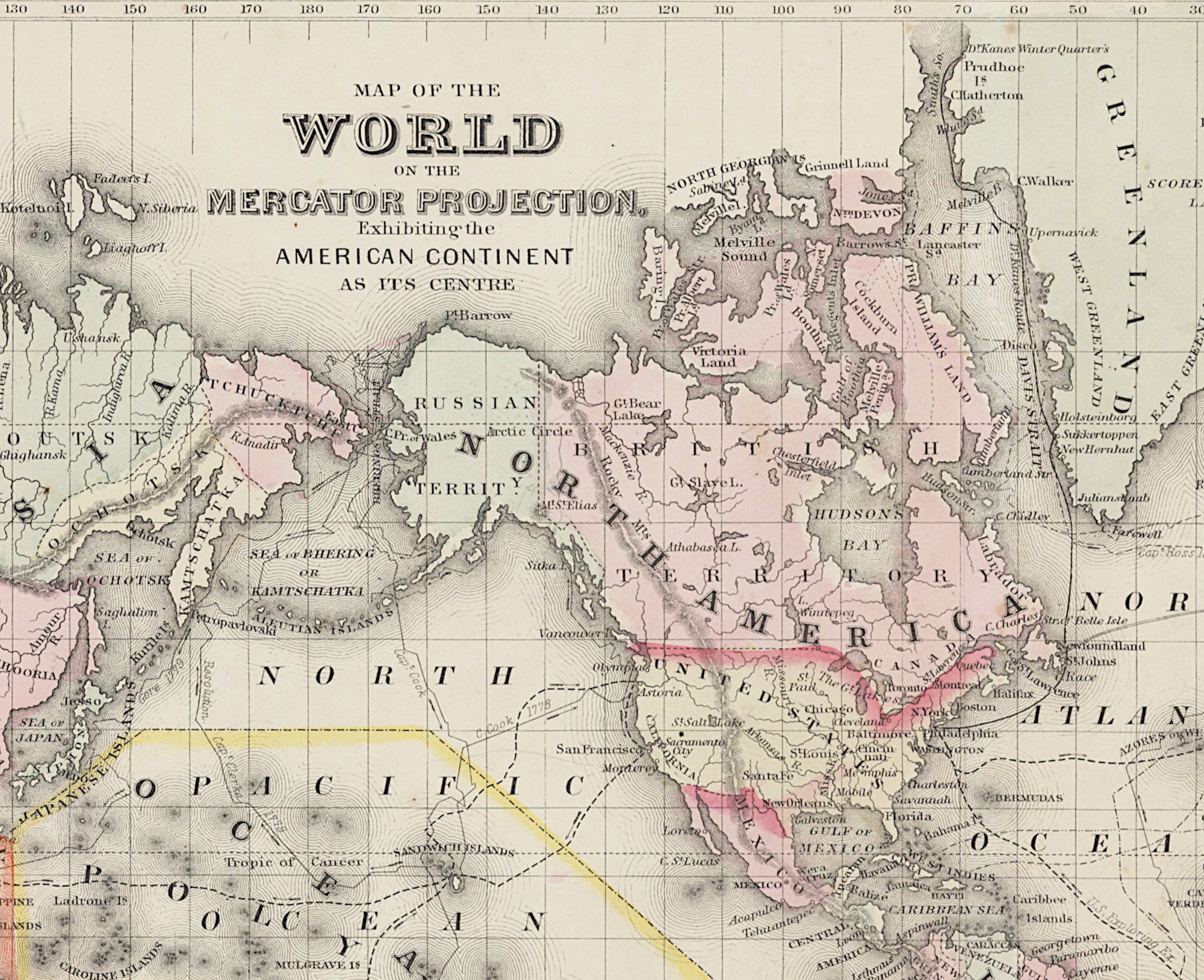 World Map 1860 Mercator Projection, Mitchell 9573 – GalleryThane